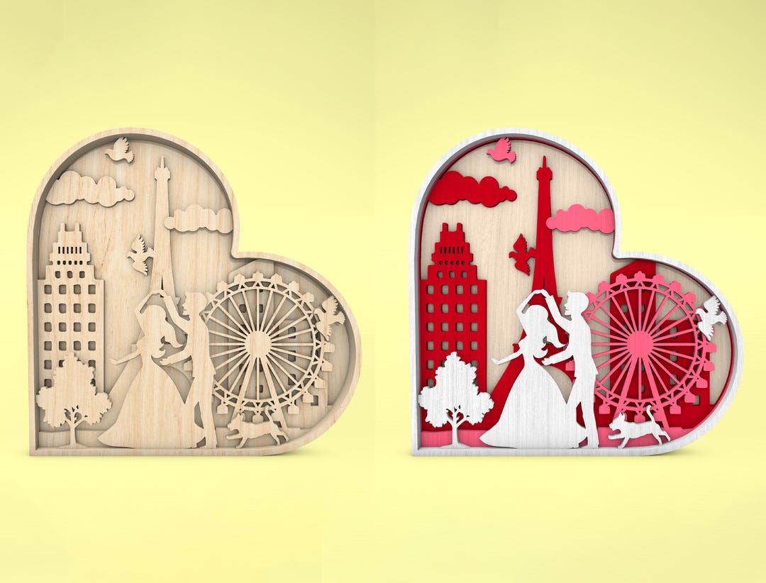 Multilayer Couple Heart Scene Art Svg, Romantic Scene Svg, Couple ...