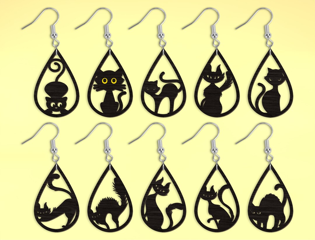 Halloween Black Cat Teardrop Earring Svg Bundle, Black Cat Earring Svg, Halloween Earrings Svg ...