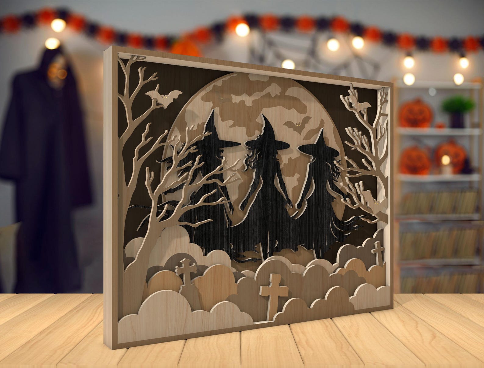 Multilayer Witches Scene Art Svg,vintage Halloween Scene Svg, Vintage ...
