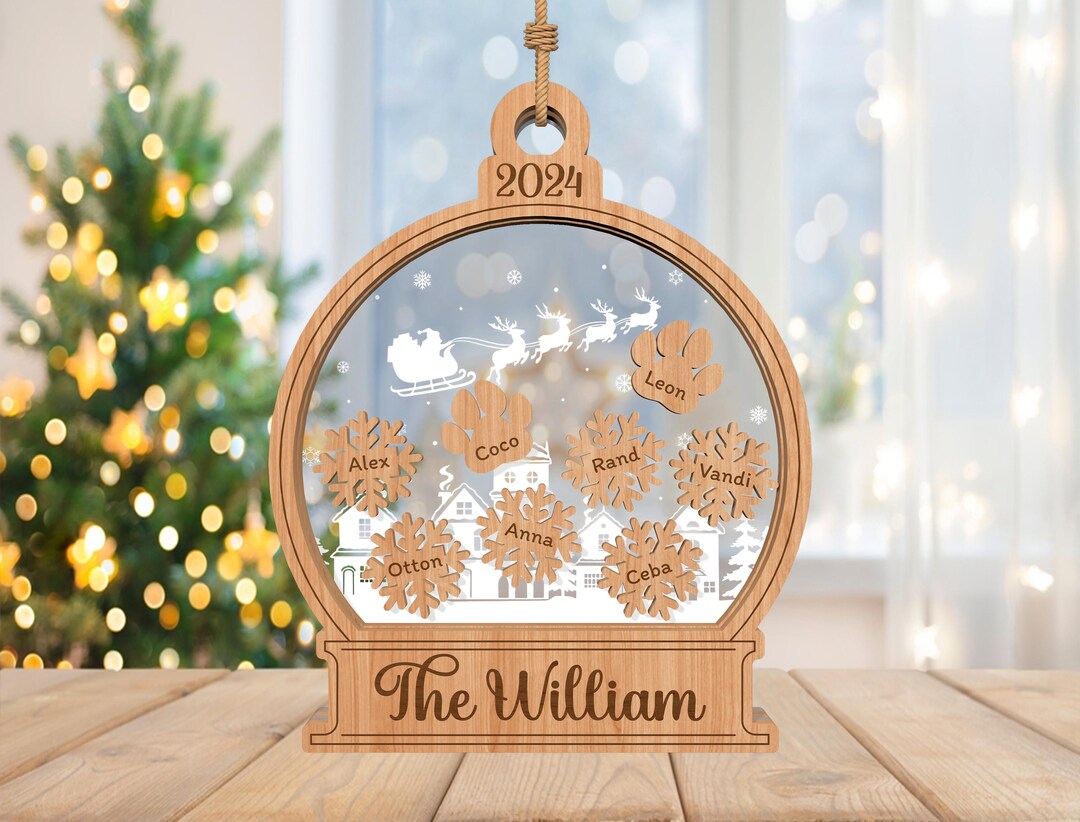 Personalized Snowflake Family Snowglobe Ornament SVG, 4D Shaker ...