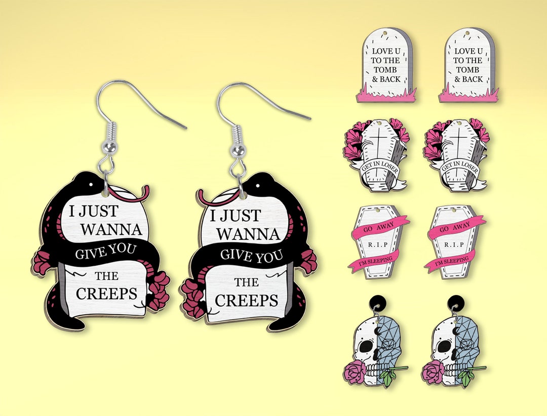 Pink Halloween Earring Svg Bundle,goth Coffin Earring Svg, Black Snake ...