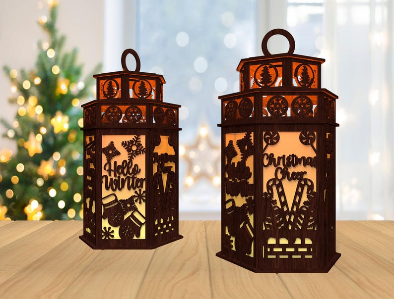 3D Merry Christmas Lantern Laser Cut File, Christmas Scene Lantern Svg ...