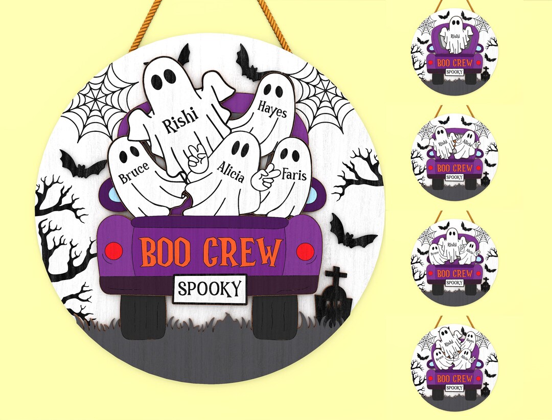 Personalized Family Boo Crew Door Sign Svg,halloween Round Sign SVG ...