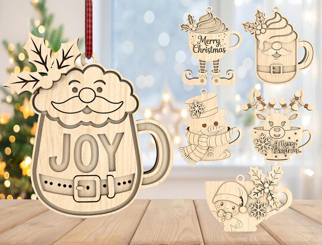 Christmas Mug Ornament SVG Bundle, Cute Cocoa Cup With Santa, Reindeer ...