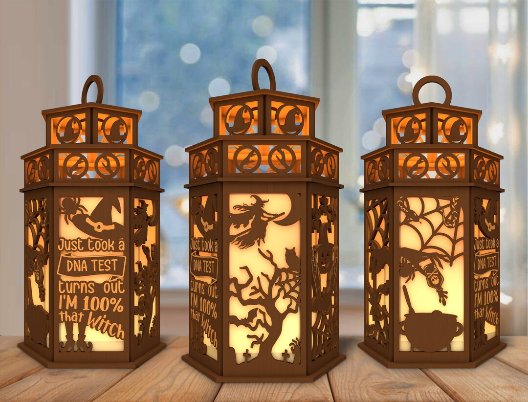 3D Witches Halloween Lantern Laser Cut File,halloween Scene Lantern Svg ...