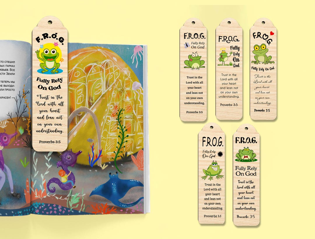 Fully Rely on God Frog Bookmark Svg Bundle,cute Frog Svg,christian ...