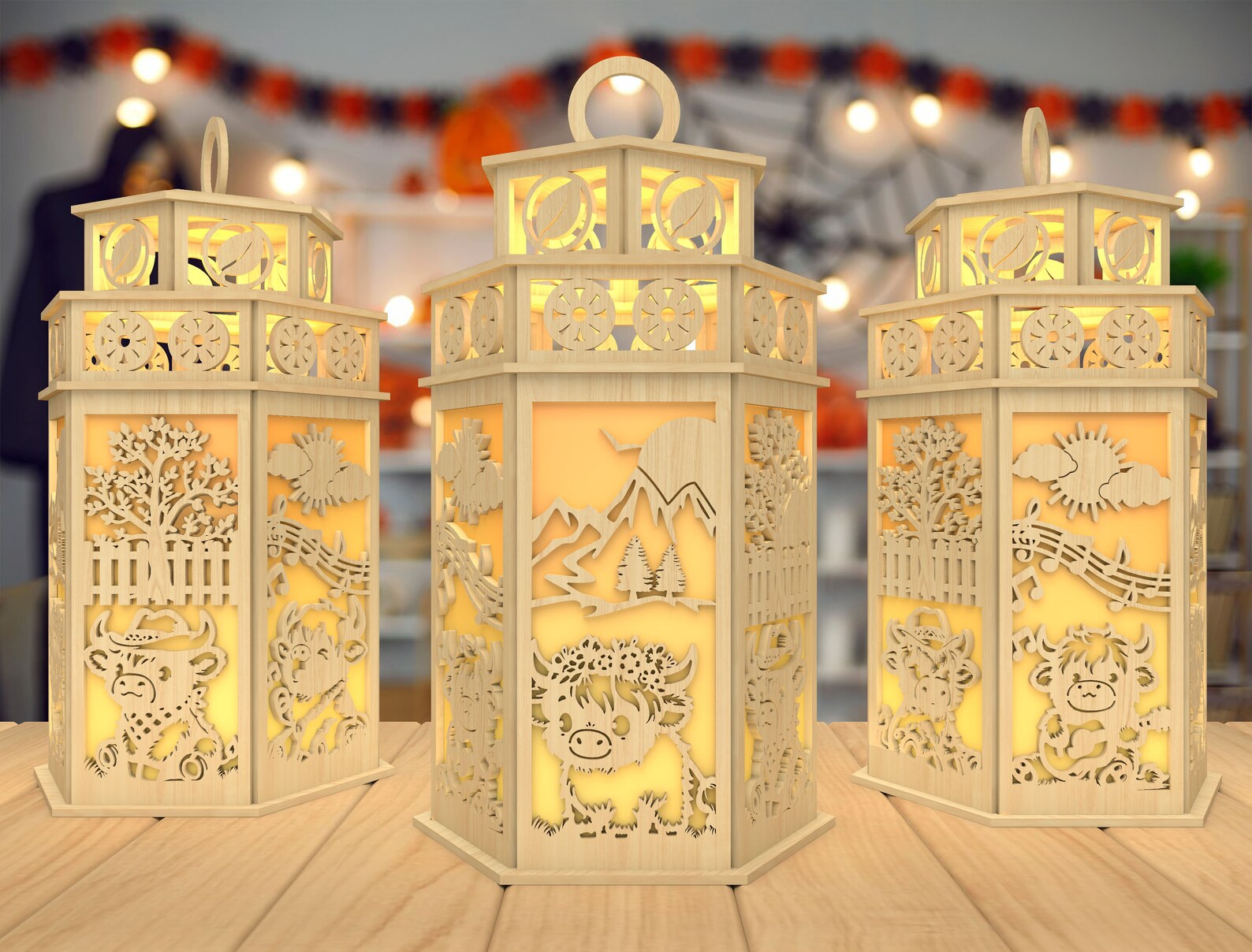 3D Baby Highland Cow Lantern Laser Cut File,farm Scene Lantern Svg ...
