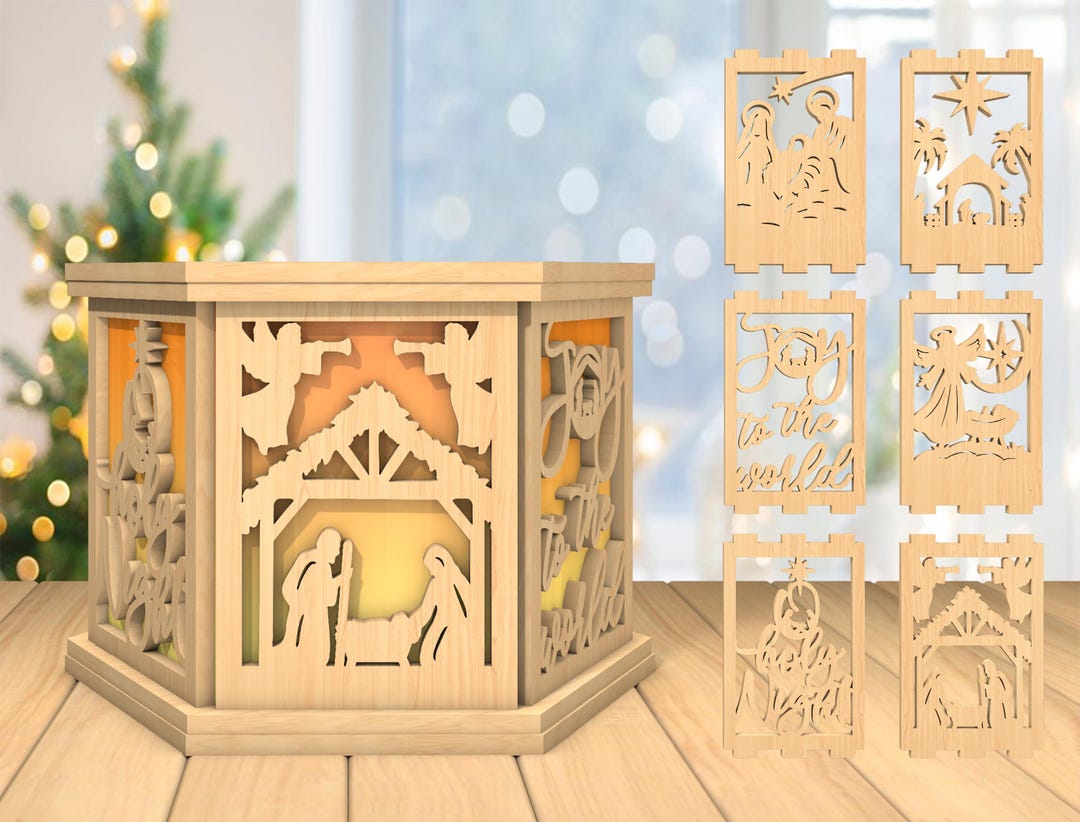 3D Christmas Nativity Tea Light Holder Laser Cut File, Christmas Scene ...