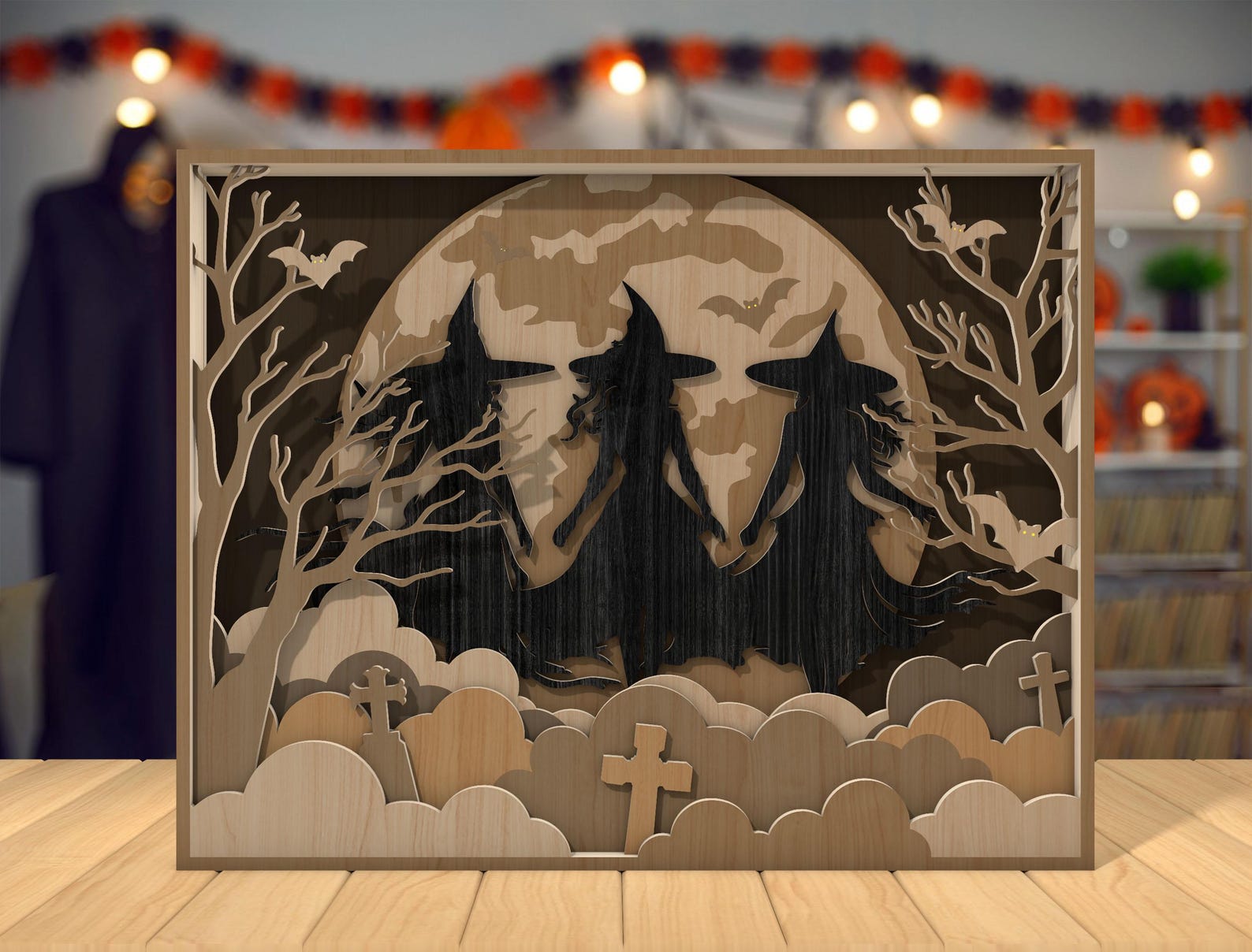 Multilayer Witches Scene Art Svg,vintage Halloween Scene Svg, Vintage ...