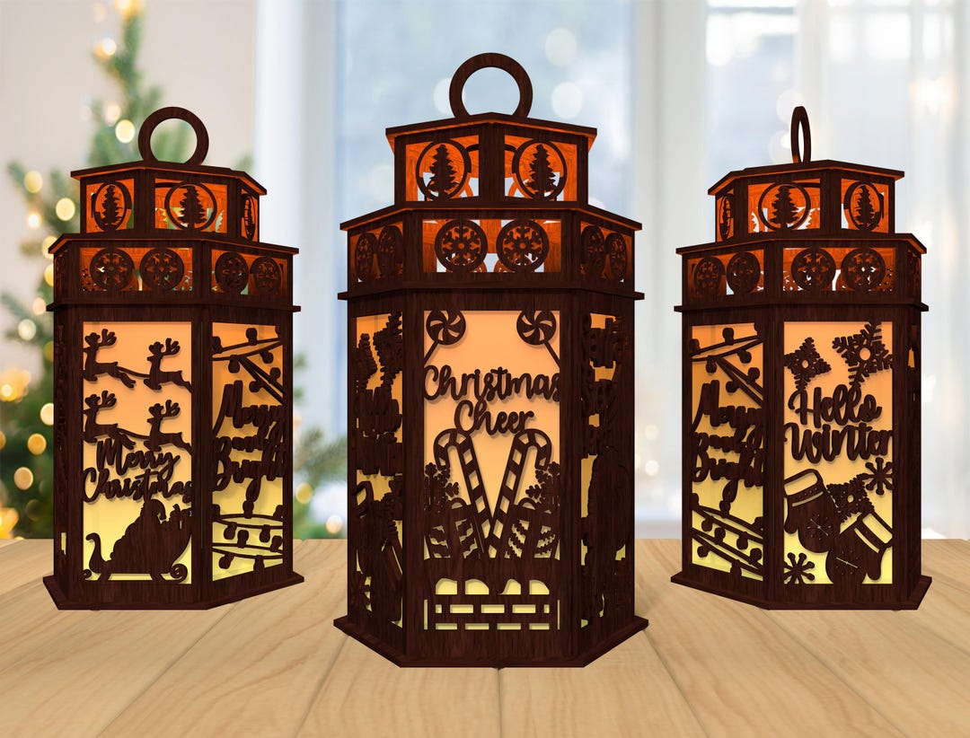 3D Merry Christmas Lantern Laser Cut File, Christmas Scene Lantern Svg ...