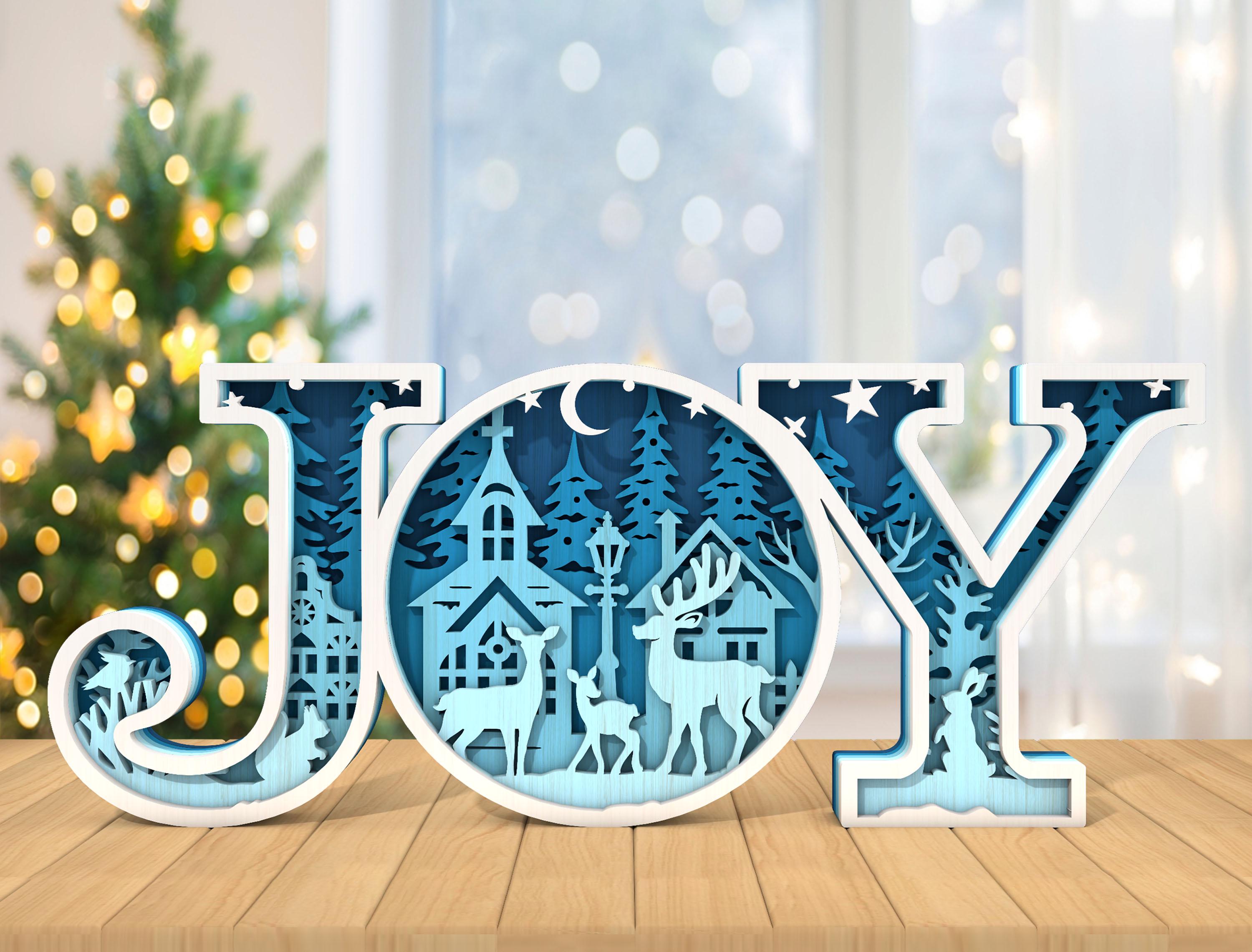 Multilayer Joy Scene Art Svg, Reindeer Winter Scene Svg, Christmas ...