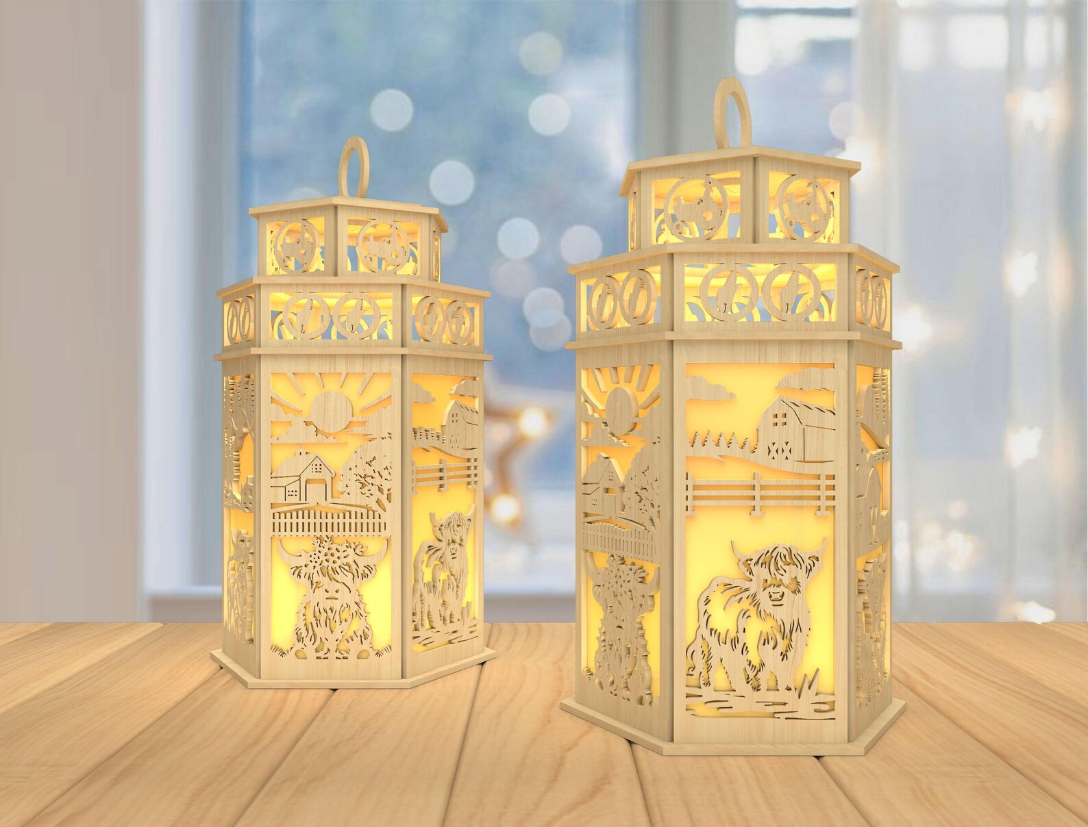 3D Highland Cow Lantern Laser Cut File,farm Scene Lantern Svg, Highland ...