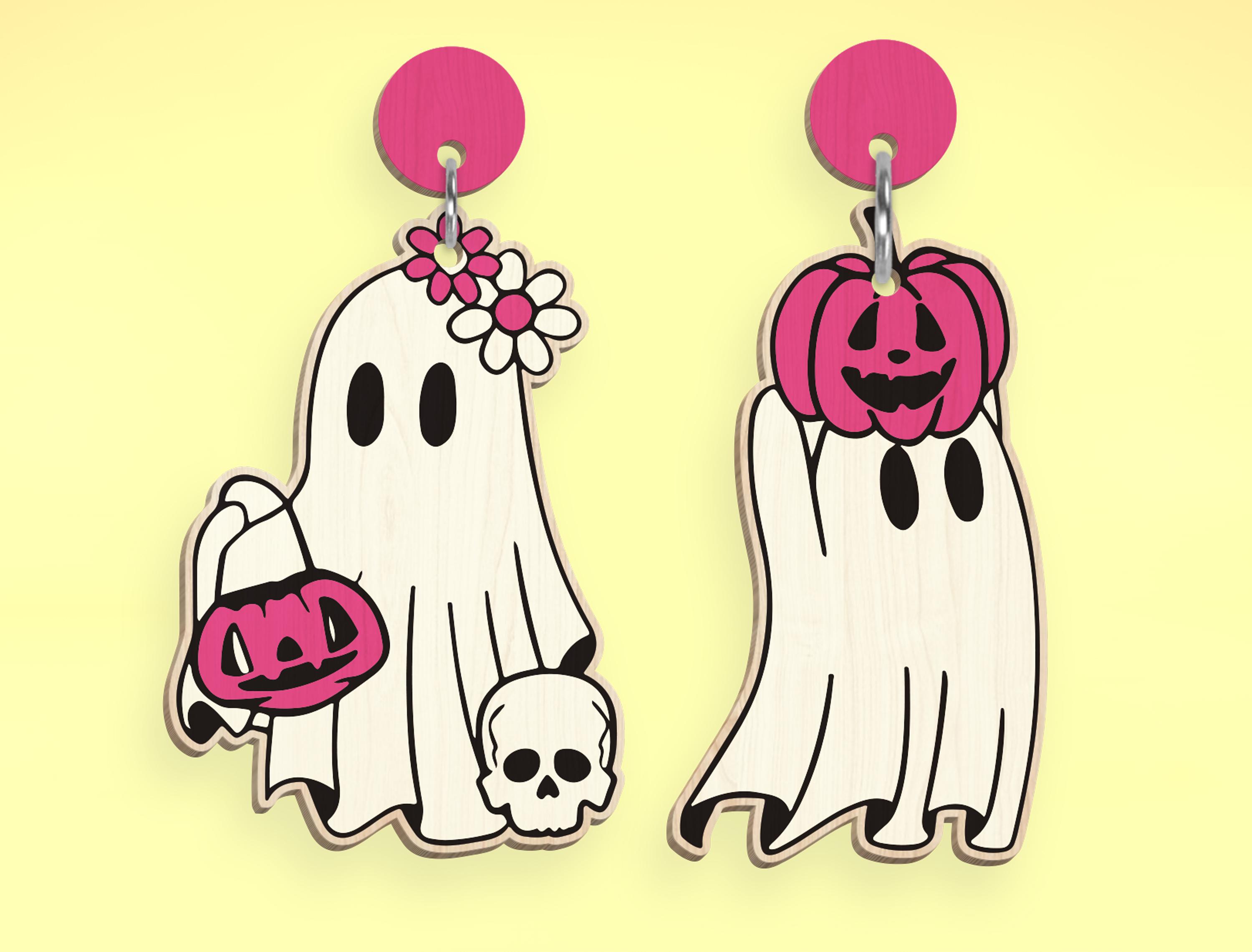 Halloween Ghost Earring Svg Bundle, Cute Ghost Earring Svg, Halloween ...