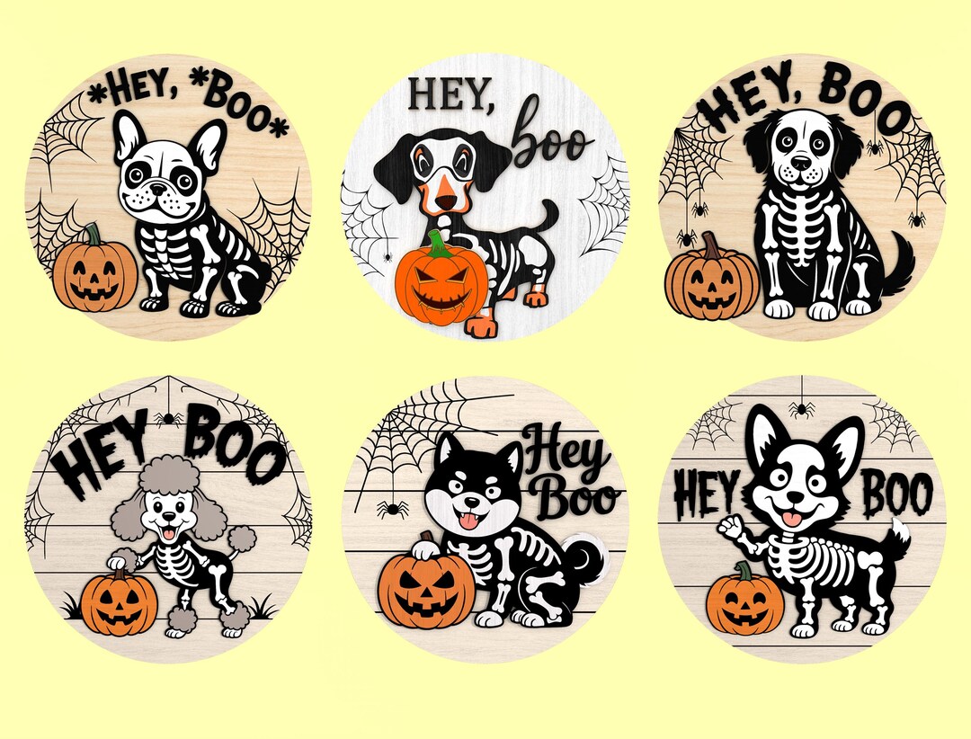 Skeleton Dog Halloween Sign Svg Bundle, Funny Hey Boo Ghost Dog Breed ...