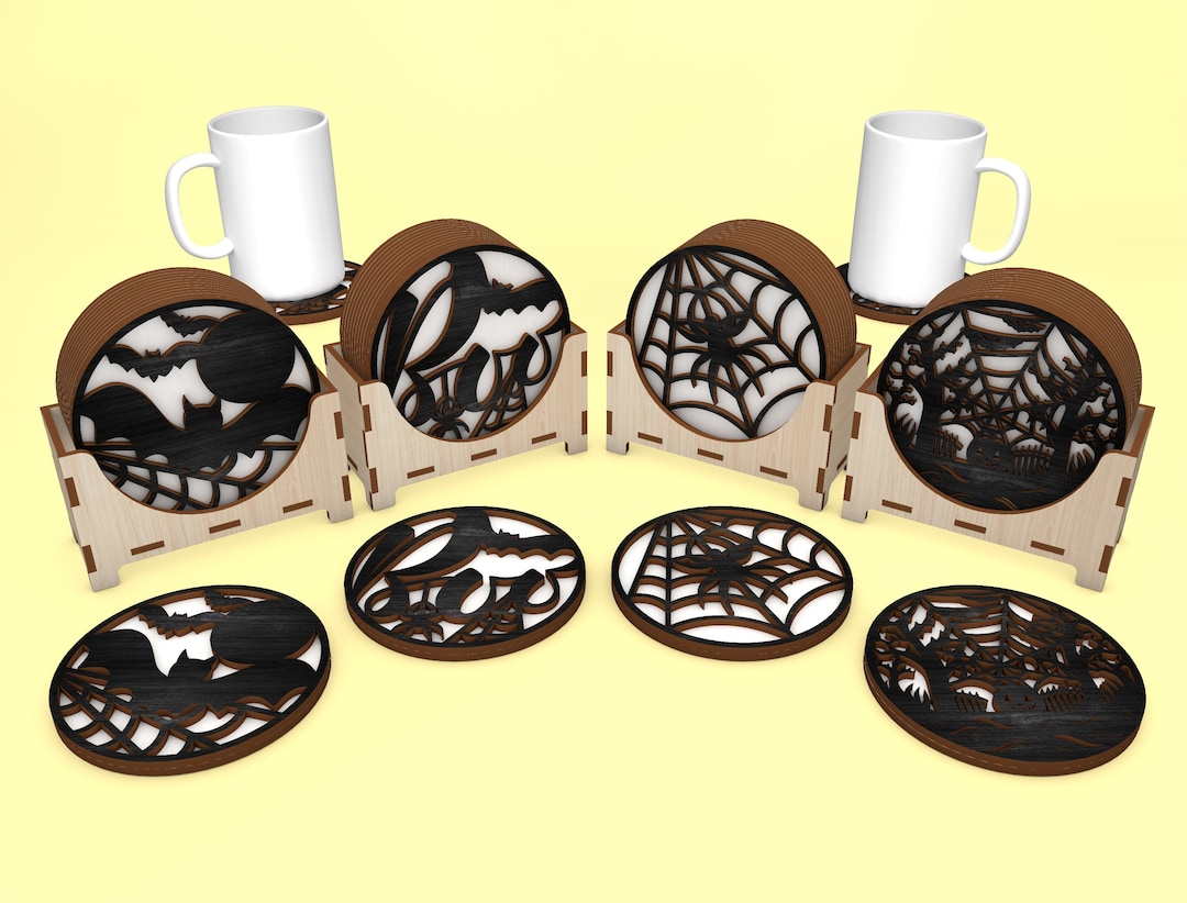 3D Halloween Drink Coaster Laser Cutting Files Svg, Halloween Engrave ...