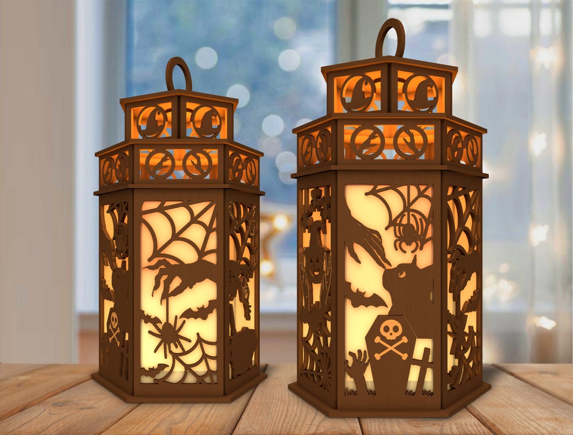 3D Witches Halloween Lantern Laser Cut File,halloween Scene Lantern Svg ...