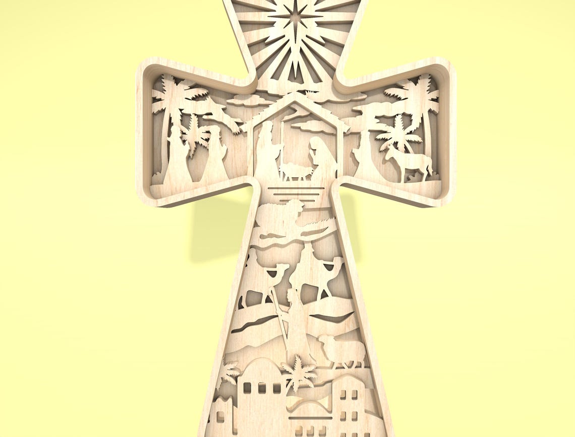 Multilayer Nativity Cross Scene Art Svg, Nativity Scene Svg, Christmas ...
