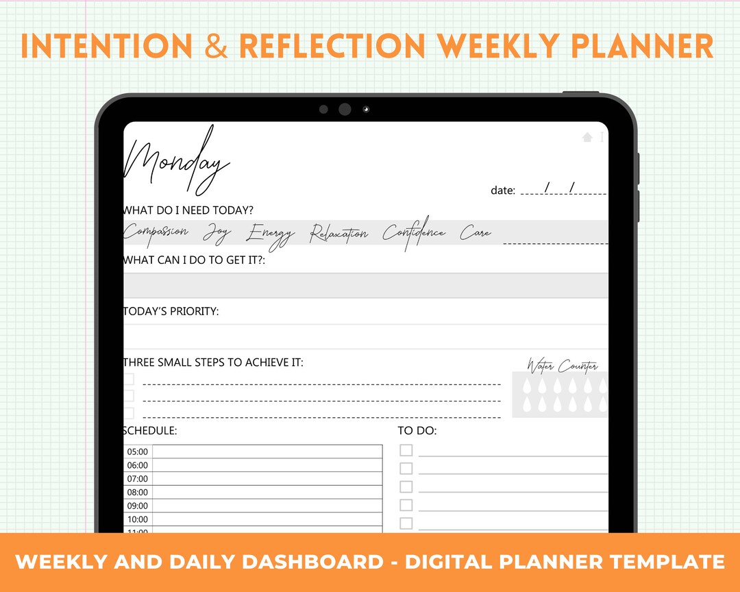 Weekly Digital Planner Weekly Intention Setting Dashboard - Etsy