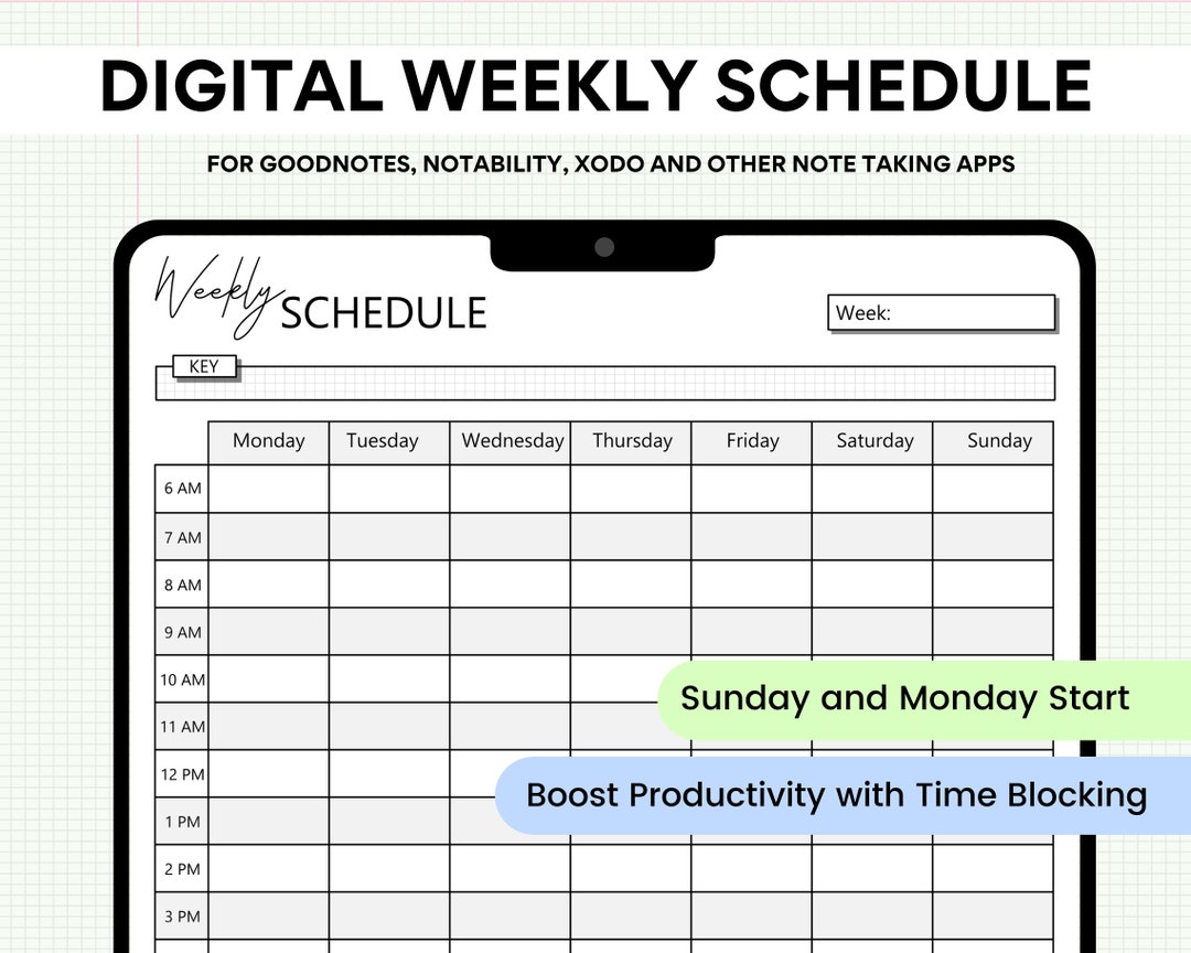 Digital Weekly Hourly Schedule Digital Weekly Planner, Hourly Week at a ...