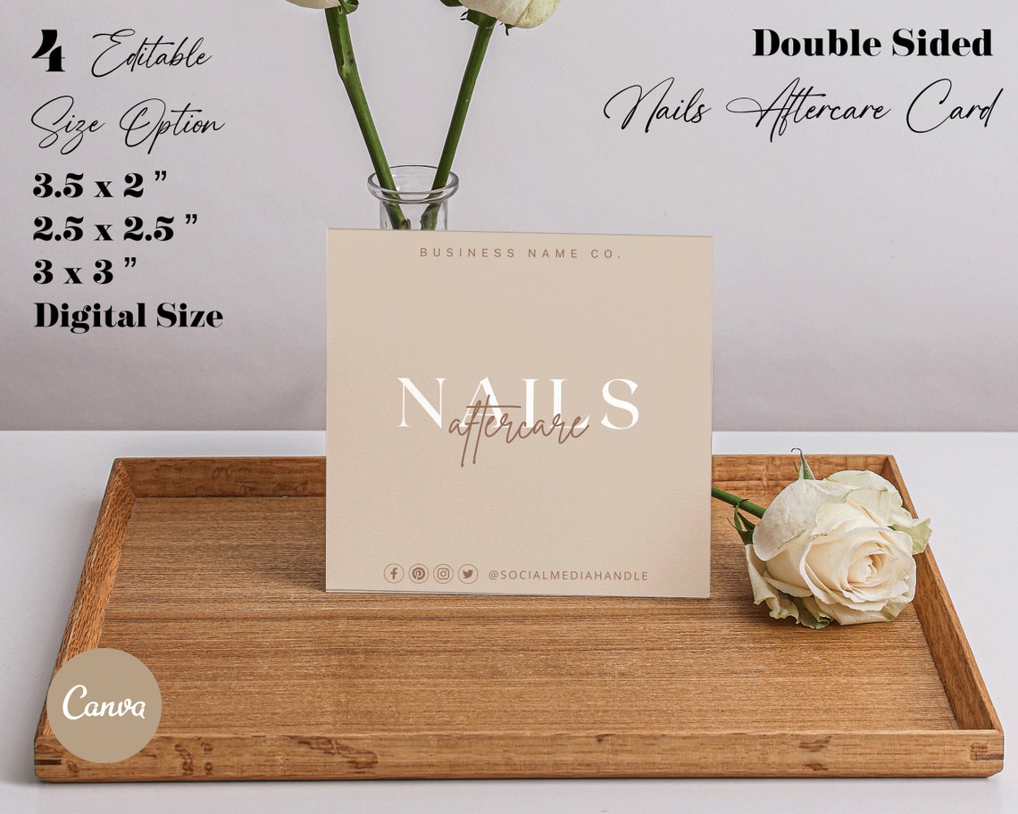 Editable Nails Aftercare Cards Beige Nails Business Card - Etsy