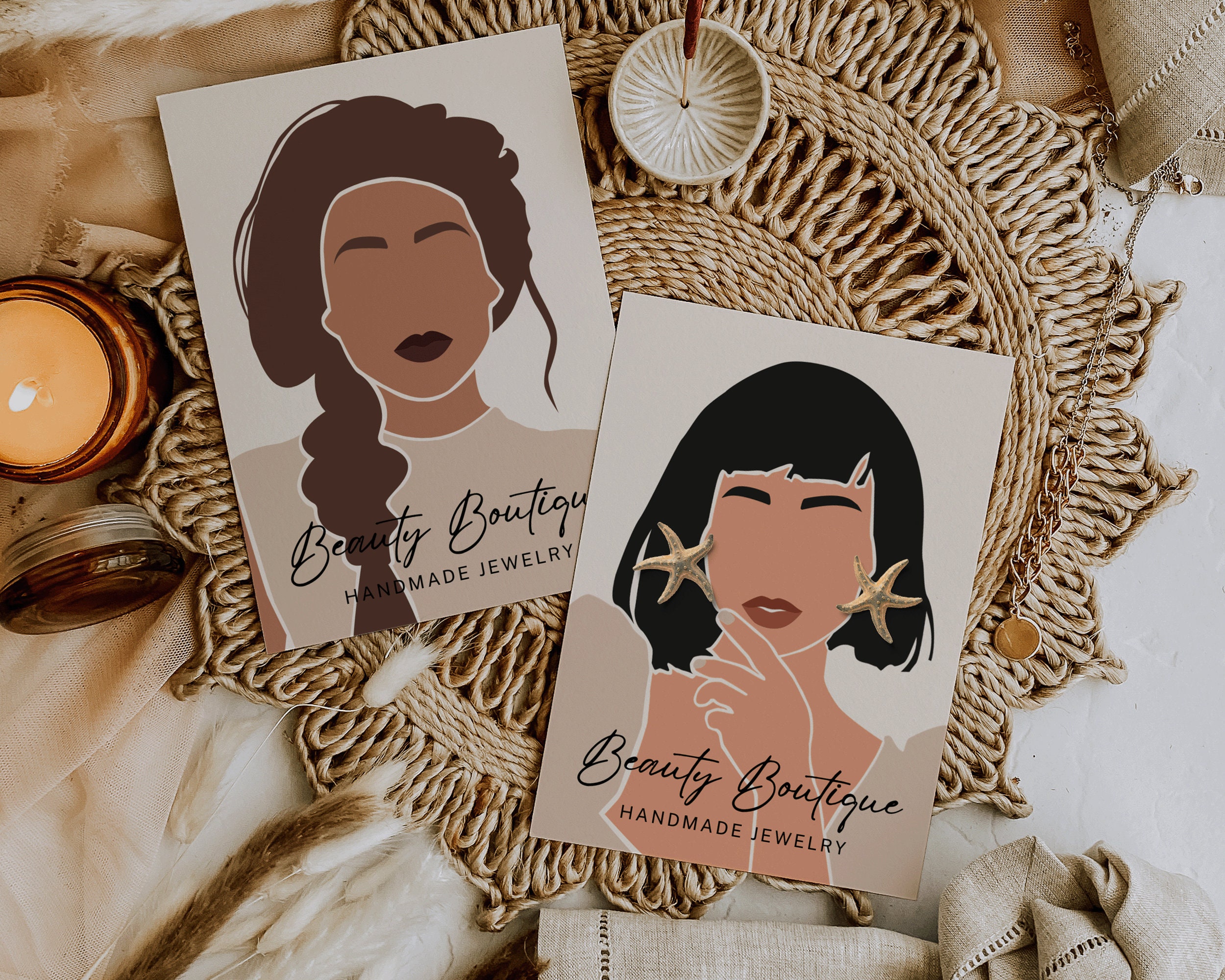 Editable Jewelry Display Card Earring Display Card Woman Portrait ...