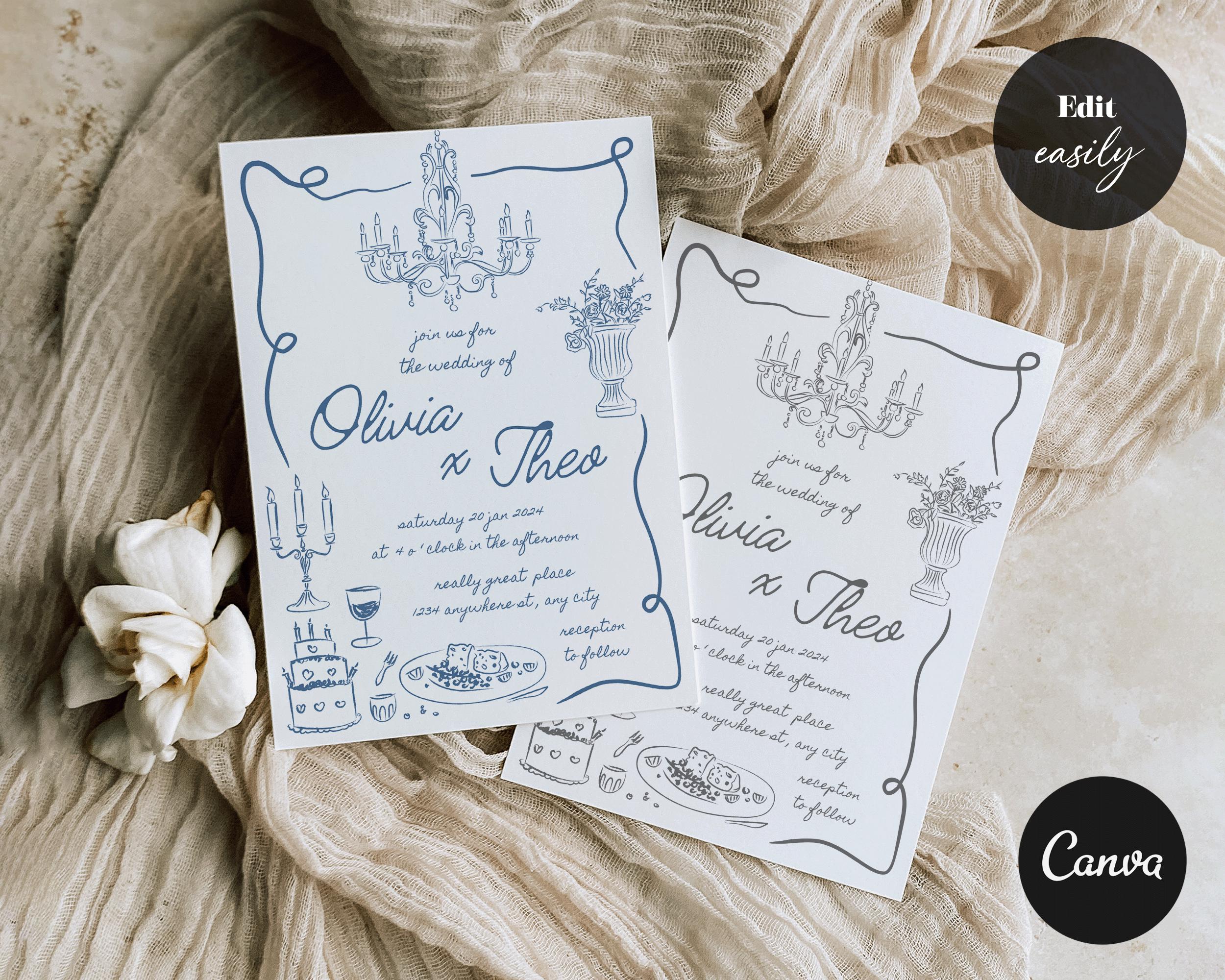 Hand-drawn Wedding Invitation Suite: Whimsical Illustrated Design ...