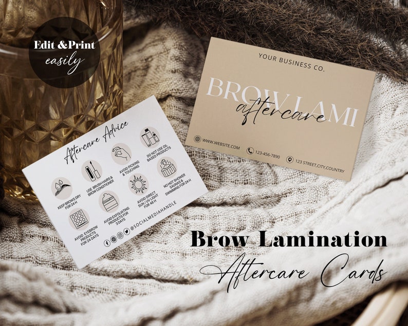 Editable Brow Lamination Aftercare Card Brow Care Card Eyebrow ...