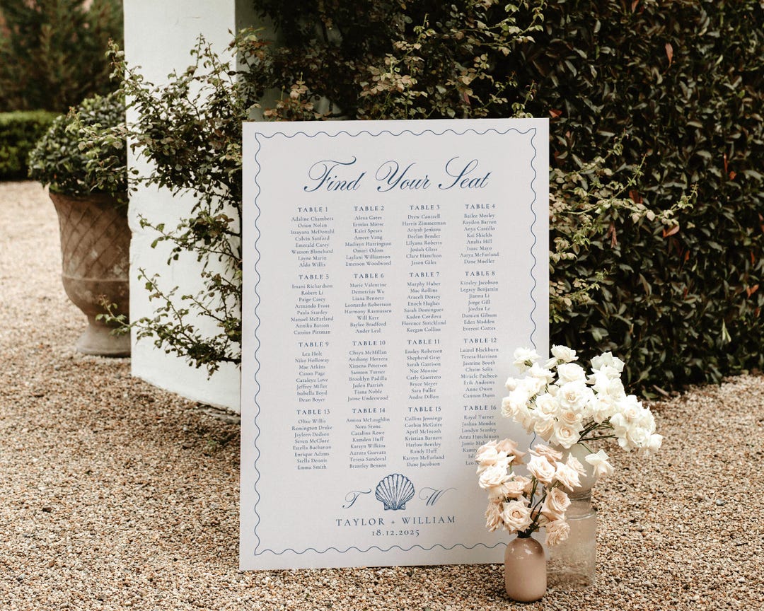 Seashell Wedding Seating Chart Template: Coastal Beach Design (digital ...