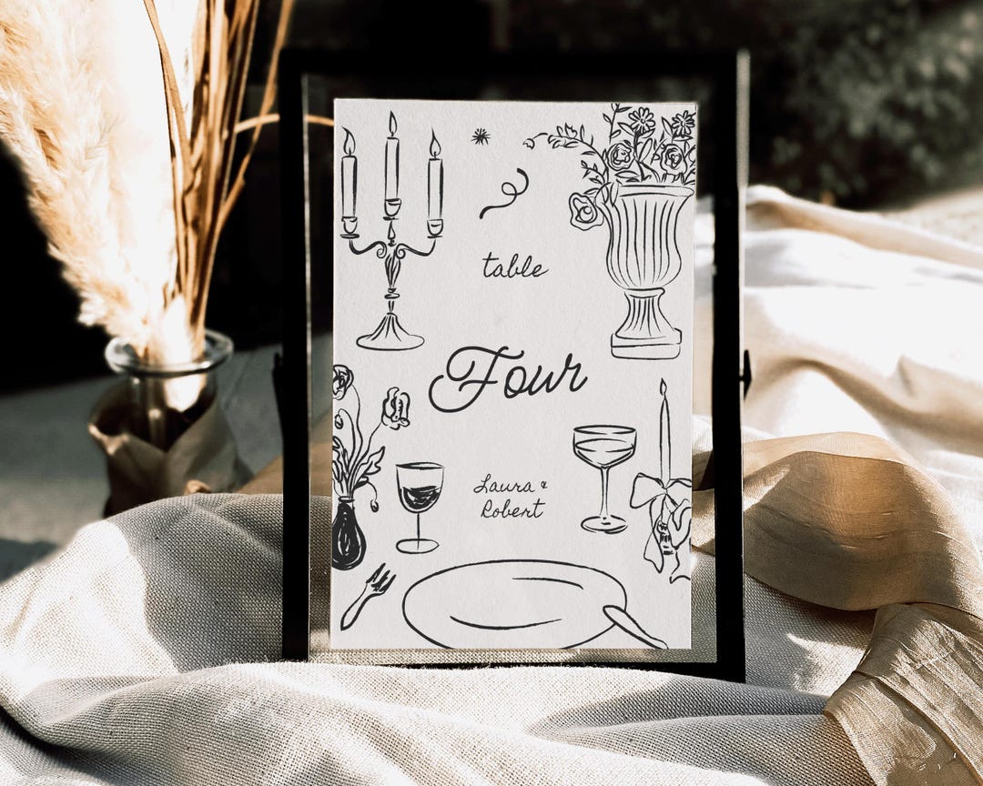 Letrero de números de mesa dibujado a mano / Plantilla de números de ...