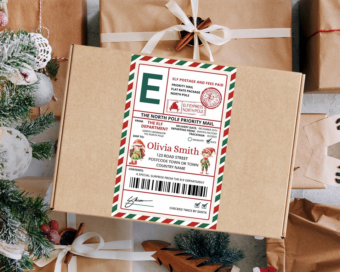 Custom Elf Mail Shipping Label Template Elf Mail Arrival Box - Etsy