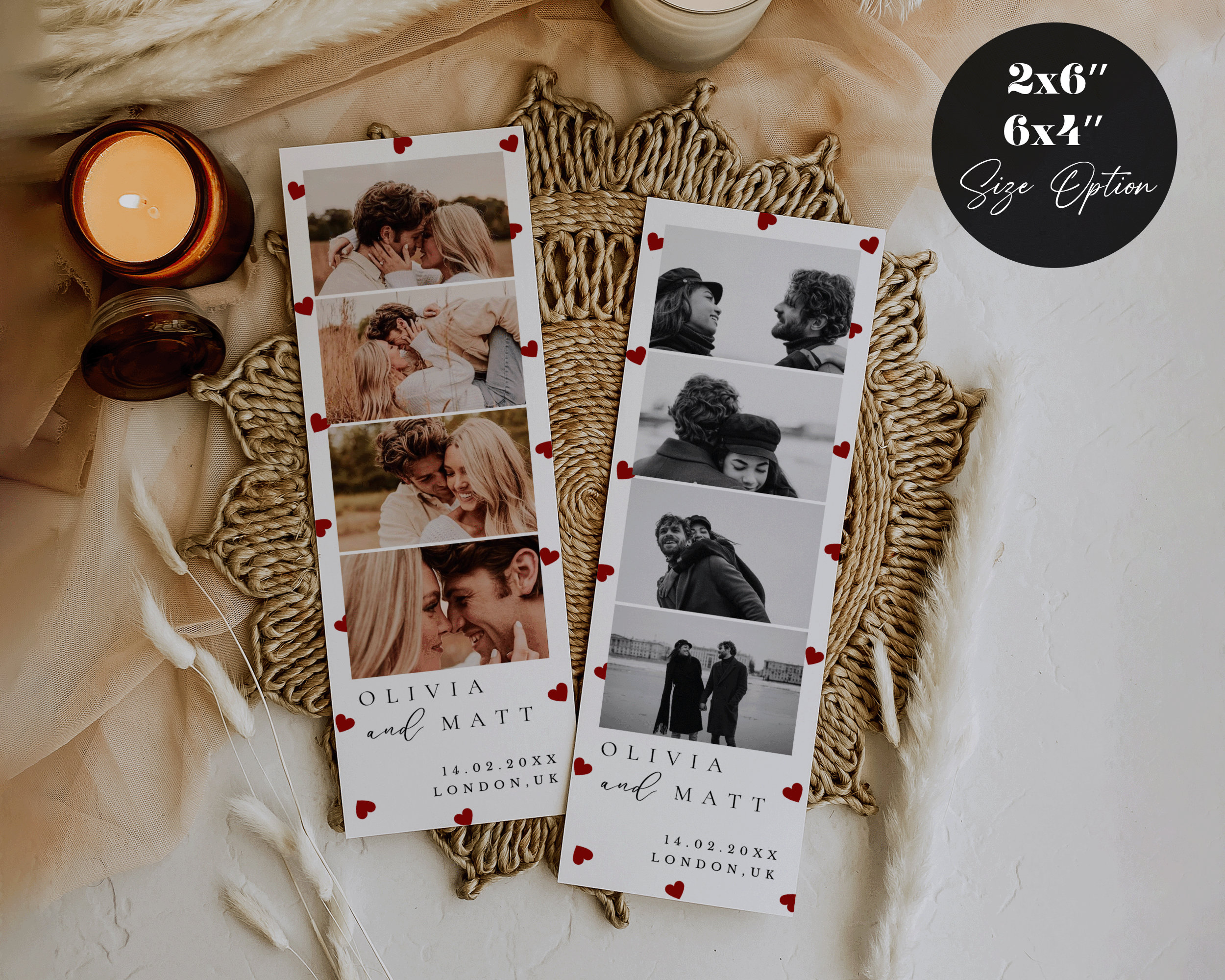 Red Heart Photo Booth Strip Template Wedding Photo Booth Overlay Photo ...