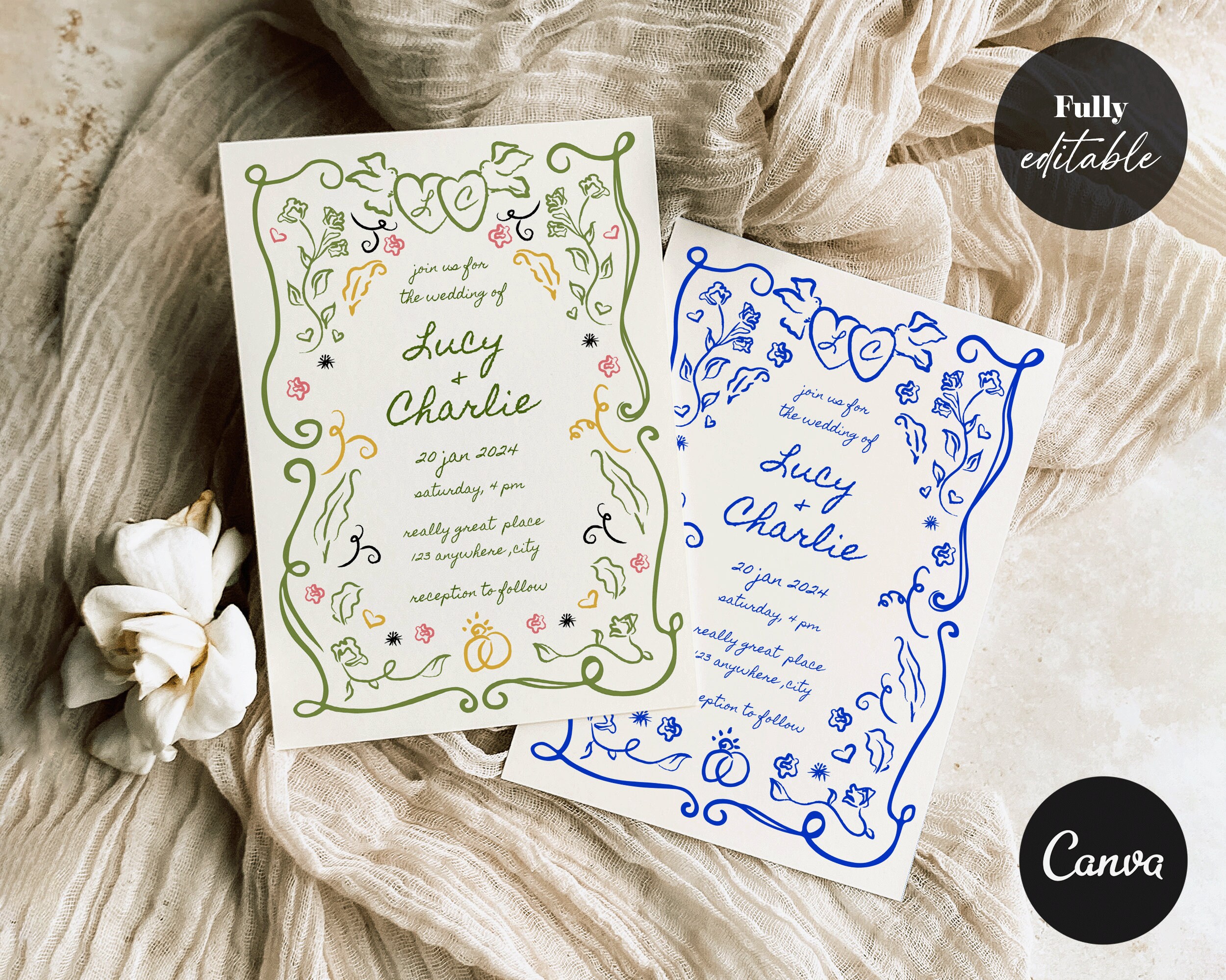 Whimsical Wedding Invitation Template Quirky Funky Invitation Hand ...
