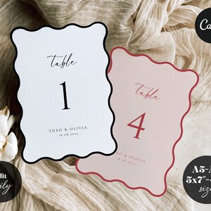 Black Wavy Table Number Sign Template | Luxury Wedding Table Number ...