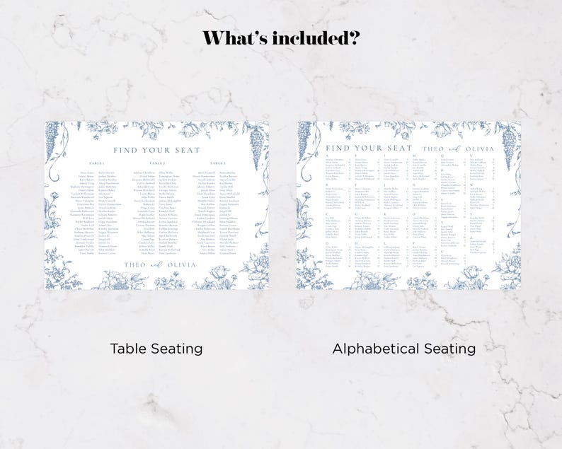 Dusty Blue Floral Wedding Seating Chart: Toile De Jouy (digital ...