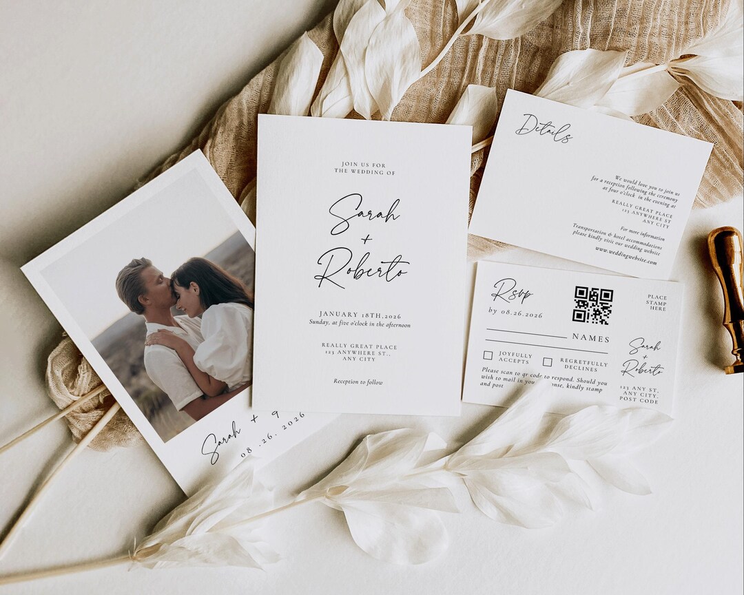 Minimalist Wedding Invitation Template: Modern Elegant Invite Suite ...