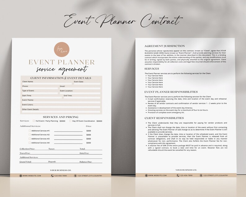 Event Planner Contract Template Event Planner Agreement Etsy