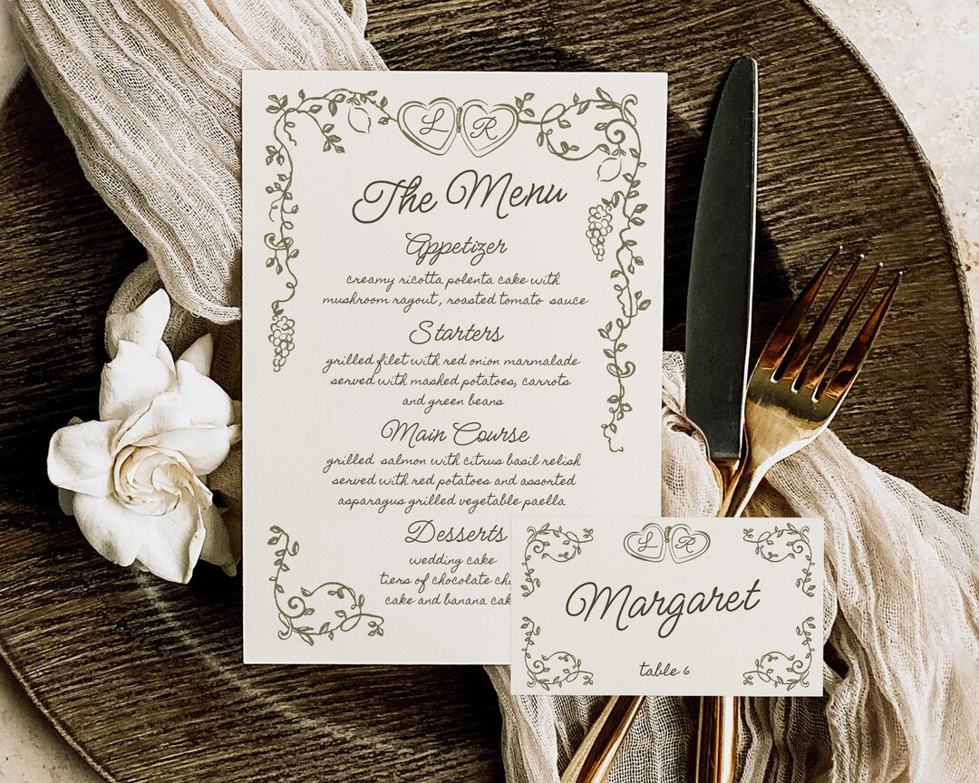 Menu & Place Card Template Hand Drawn Menu Place Card Menu Guest Card ...