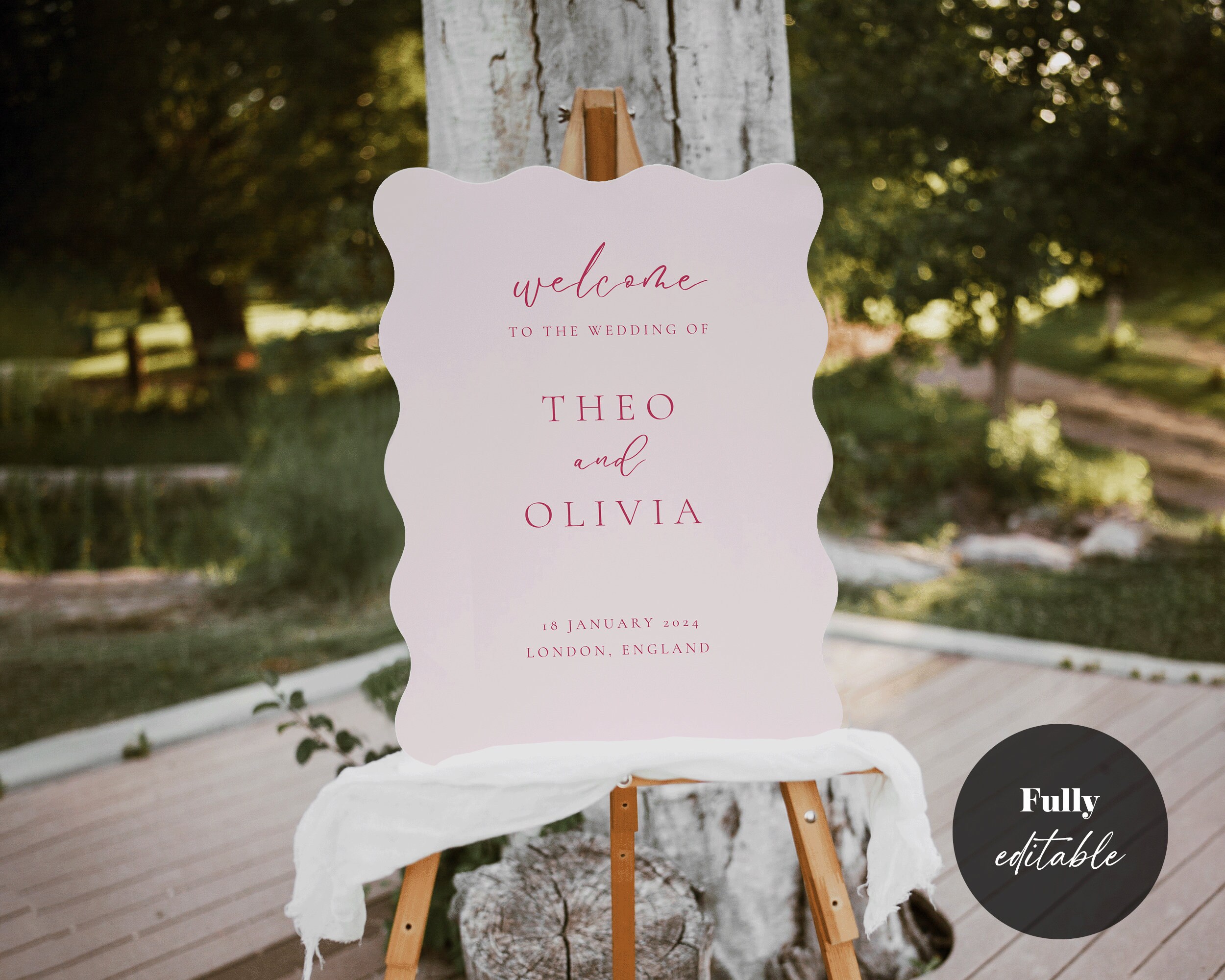 Wavy Welcome Sign Template Wave Wedding Sign Modern Wedding Sign Ripple ...