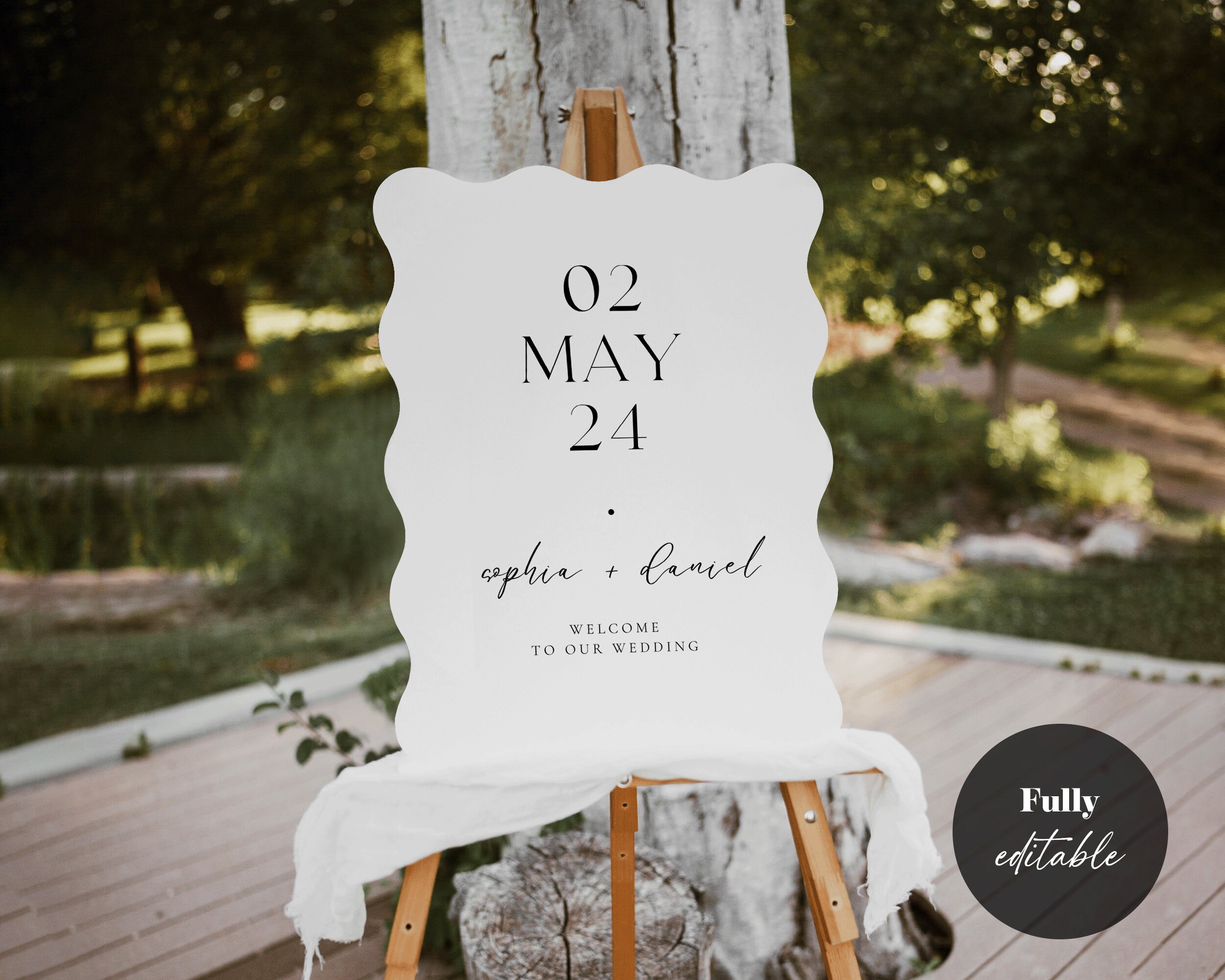 Wavy Wedding Sign Template Pink Wave Wedding Sign Modern Welcome Sign ...