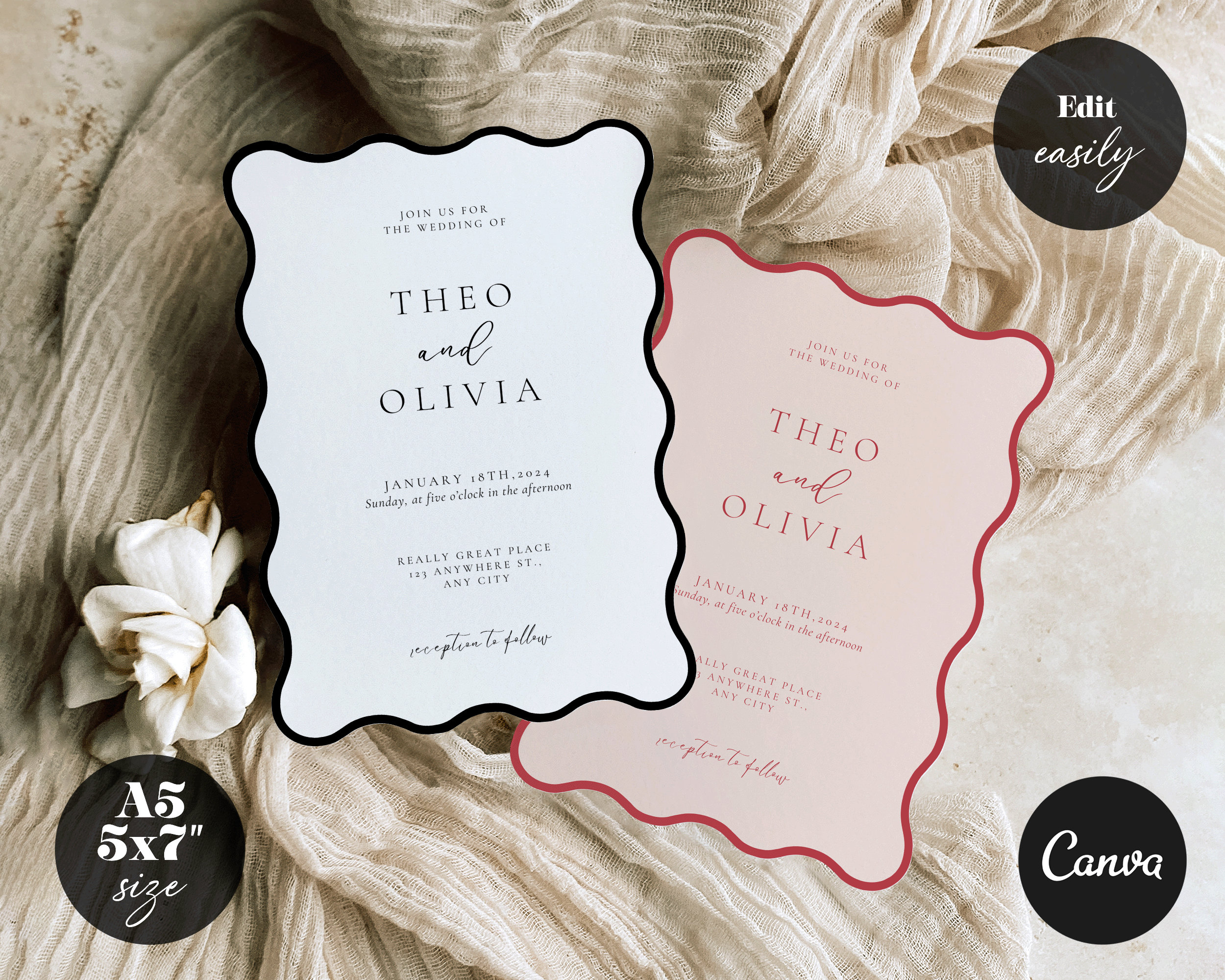 Wavy Pocket Invitation Template Modern Wedding Invitation Template On
