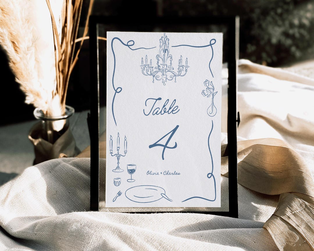 Handwritten Table Number Sign Template: Italian French Wedding (digital ...