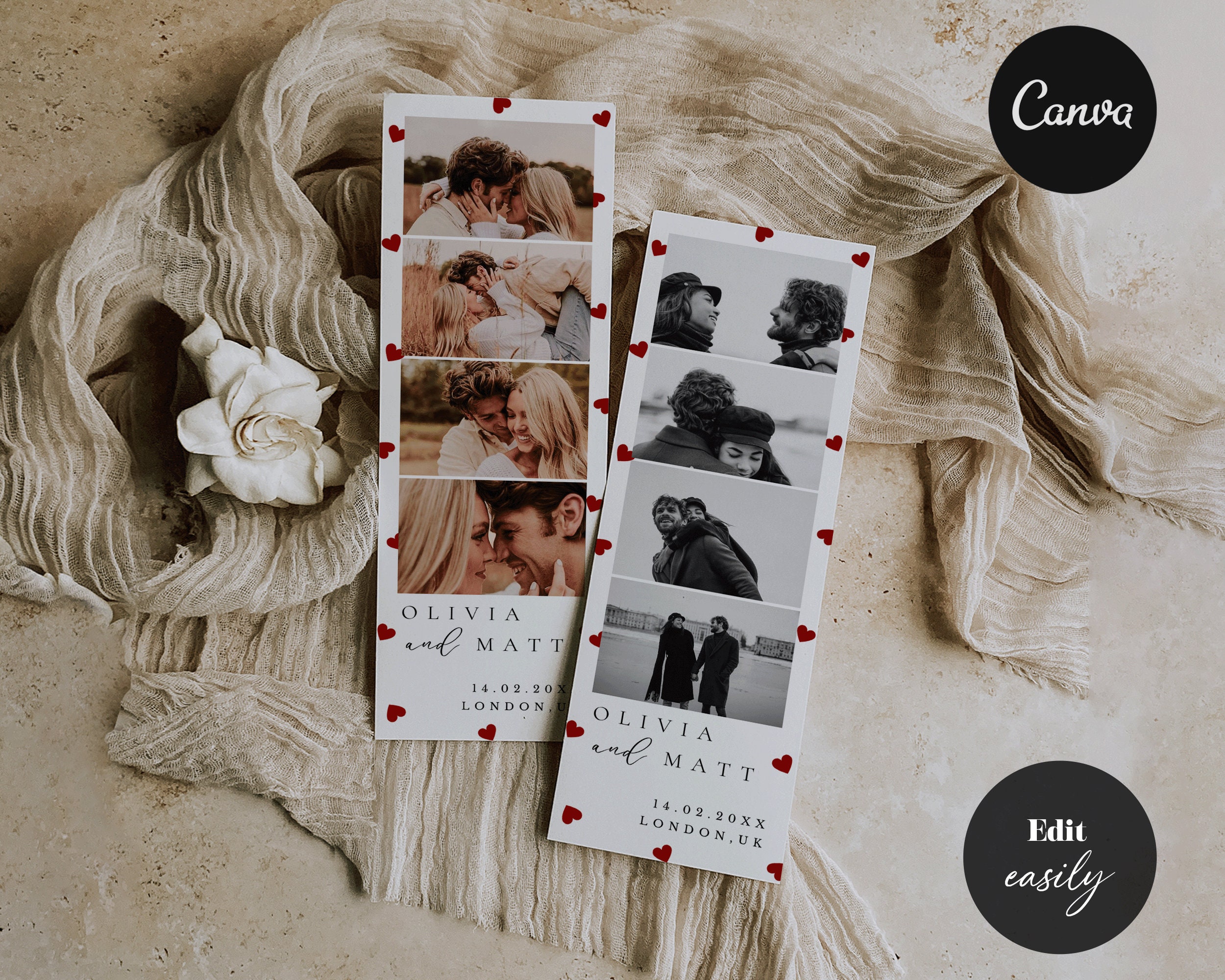 Red Heart Photo Booth Strip Template Wedding Photo Booth Overlay Photo ...