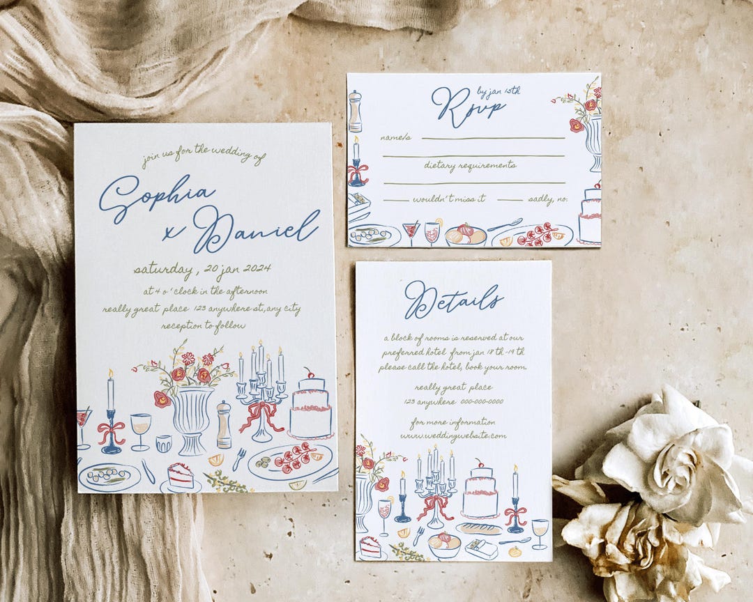 Hand-drawn Wedding Invitation Template: Scribble Illustrations (digital ...