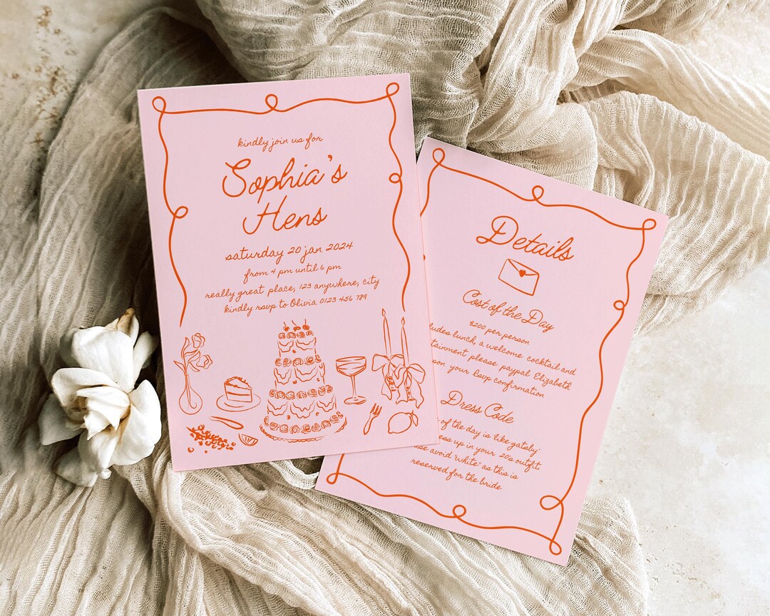 Hand-drawn Hens Night Invitation Template: Whimsical Illustrations ...