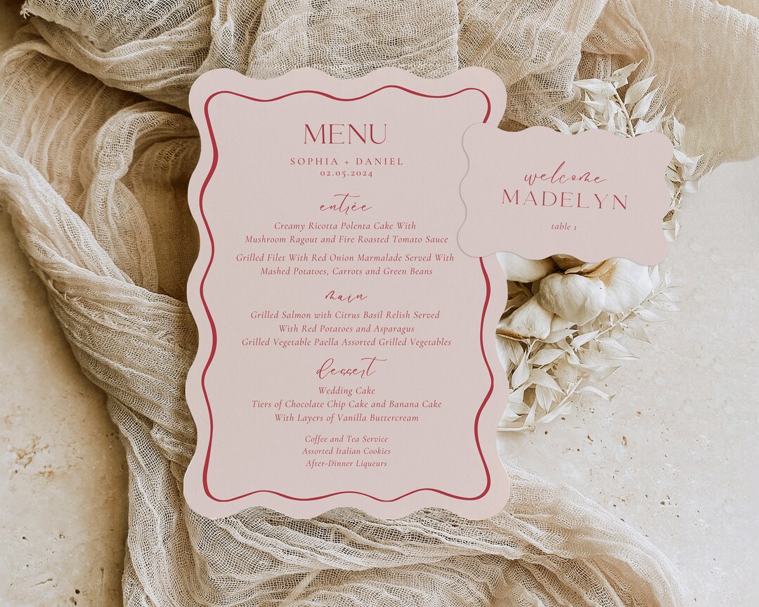 Wavy Menu & Place Card Template Editable Wave Menu Wavy Place Card Menu ...