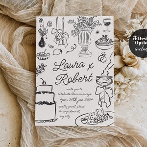 Hand-drawn Wedding Invitation Suite: Whimsical Illustrated Design ...