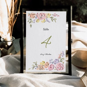 Floral Table Numbers Sign Template | Whimsical Table Numbers | Hand ...