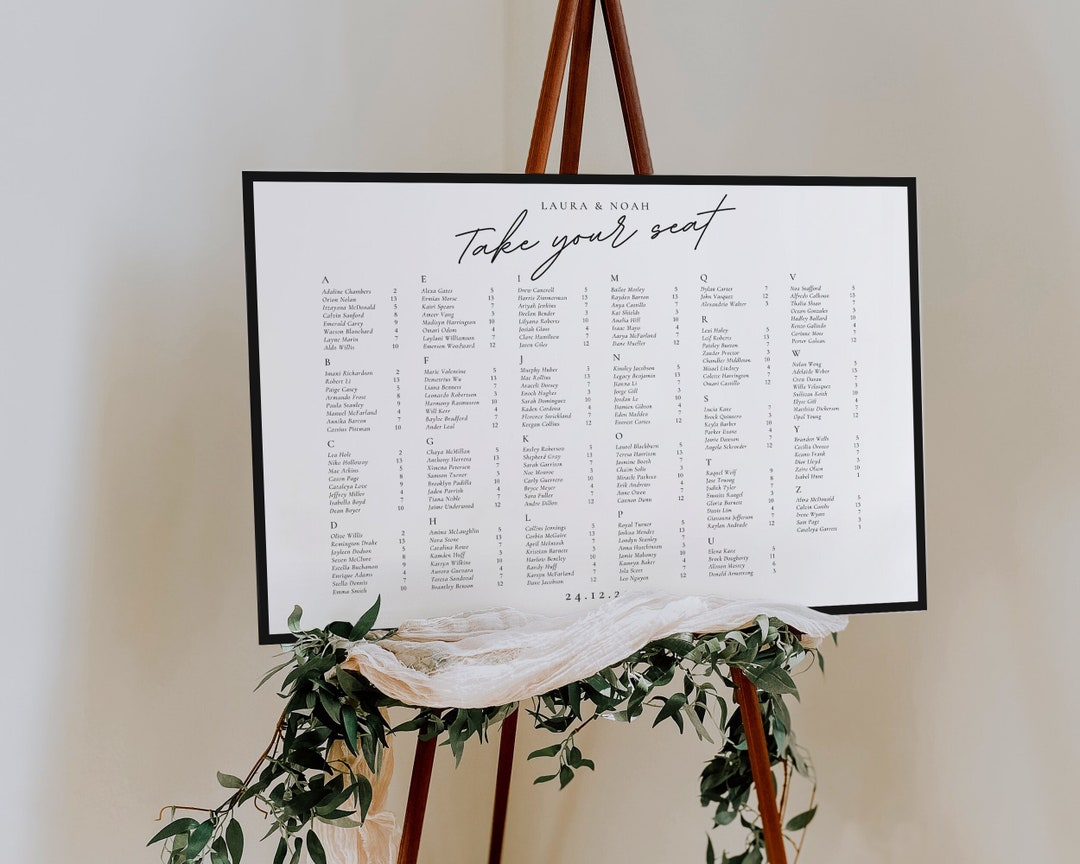 Handwritten Wedding Seating Chart Template | Table Seating Plan ...