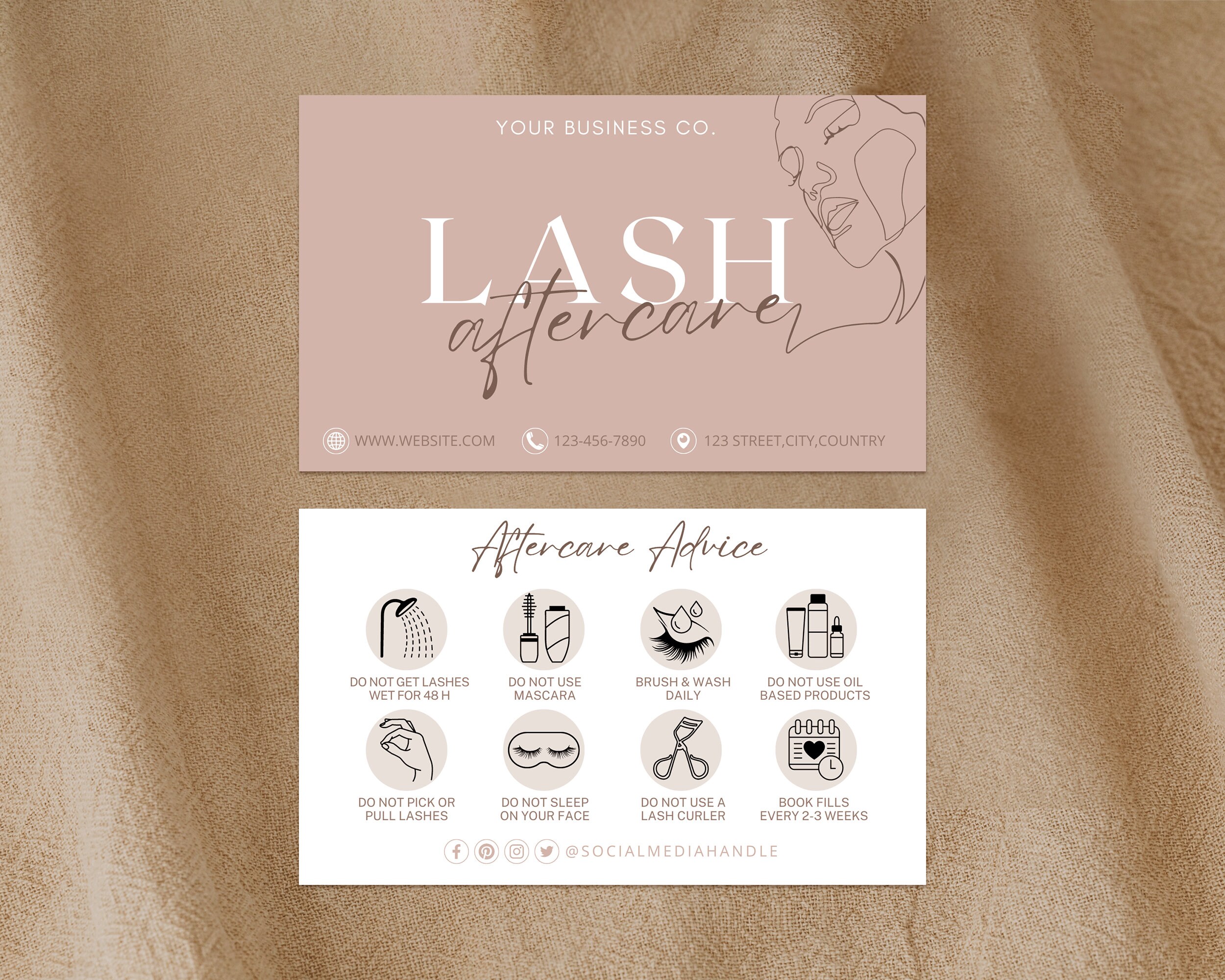 Lash Aftercare Cards Woman Lash Card Printable Lash Business Cards ...