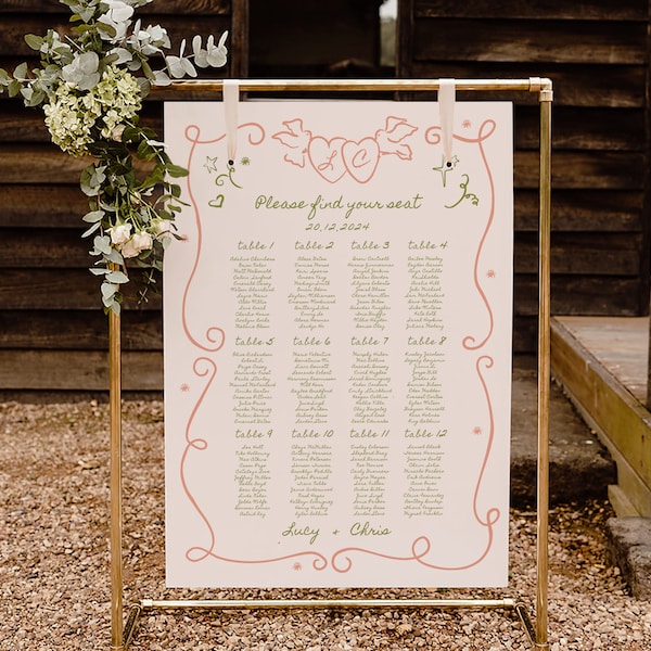 Hand Drawn Wedding Seating Chart Whimsical Bow Seating Chart Ribbon ...